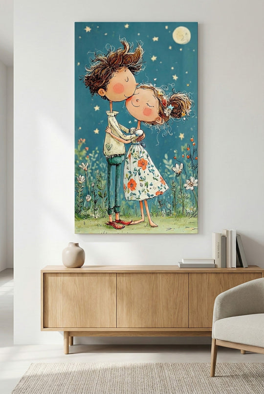 Romantic Couple Under the Moon Canvas Wall Art – Wadi Home