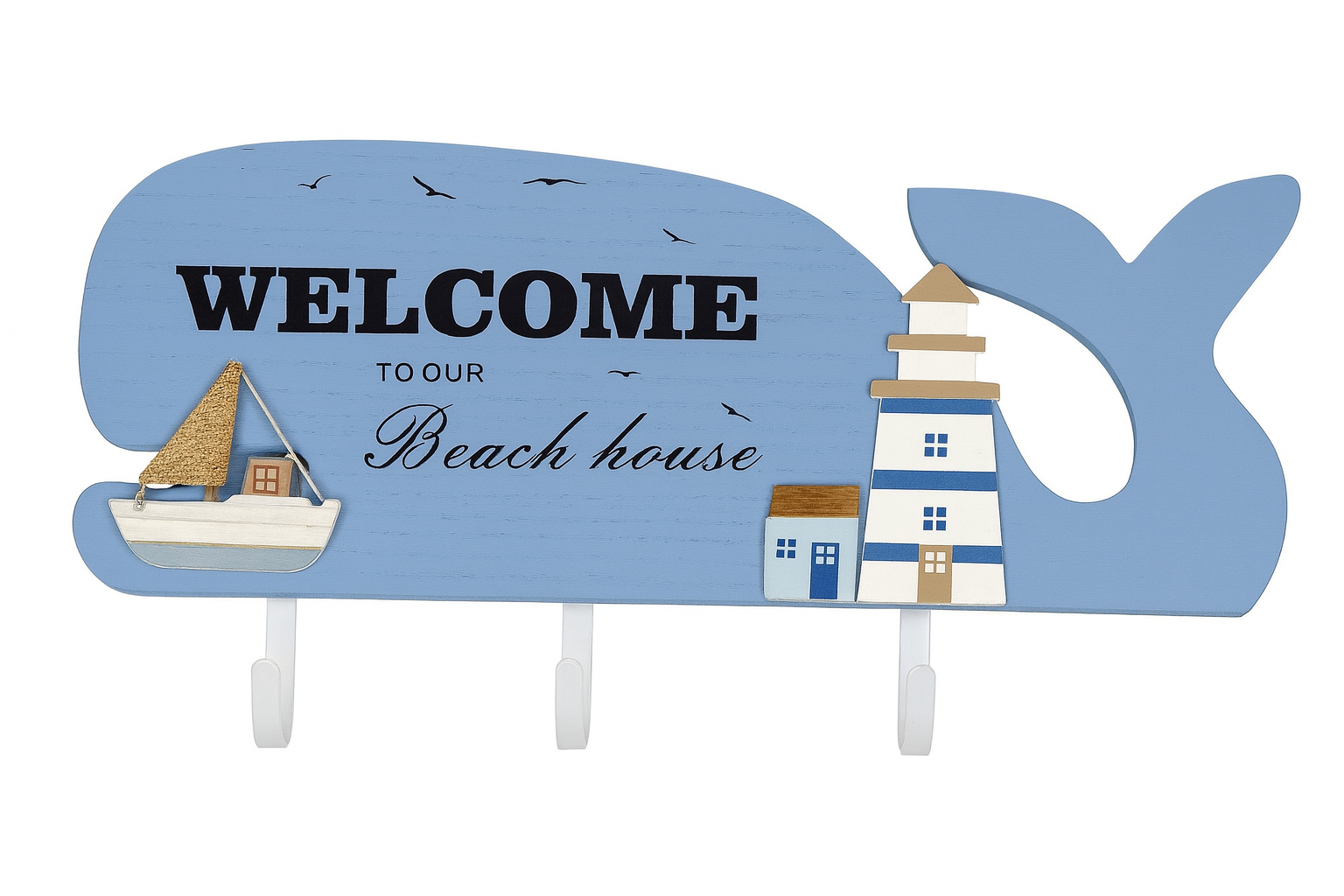 Whale Welcome Sign with Hooks | Beach House Wall Decor – Wadi Home