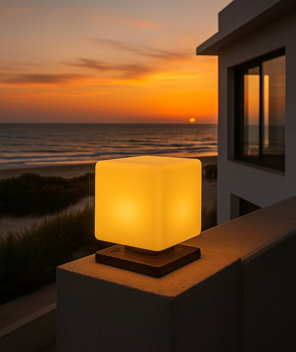 Modern Outdoor Cube Light | Warm Amber Glow for Balcony & Garden Walls ...