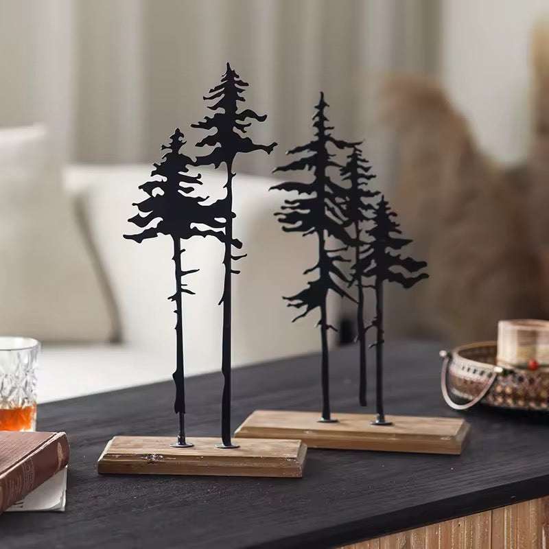 Metal Pine Tree Tabletop Decor - Rustic Natural Wood Base – Wadi Home