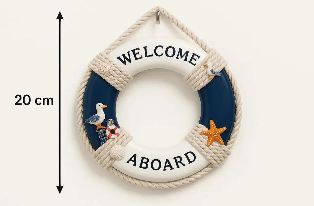 20cm Nautical Lifebuoy Wall Decor - Welcome Aboard Sign – Wadi Home