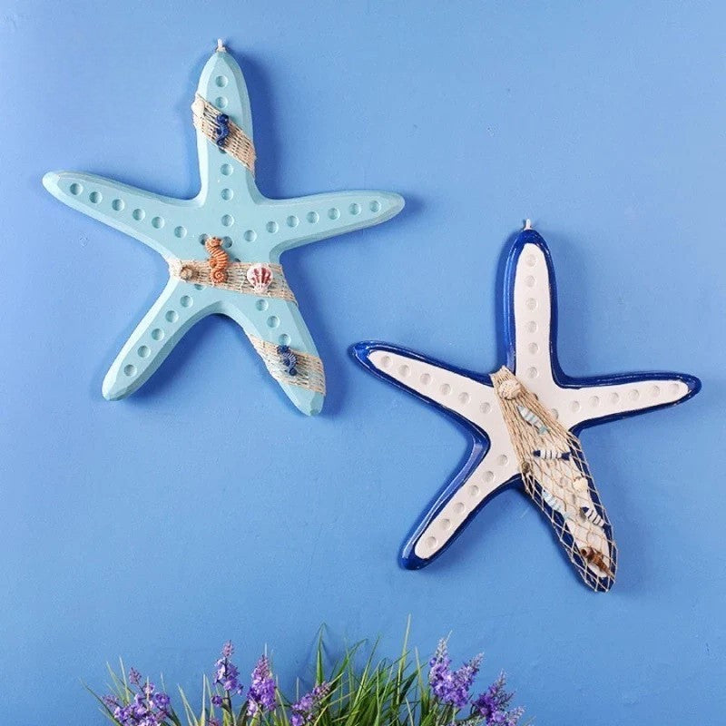 Starfish Wall Hanging Set - Nautical Resin Decor (2 Pieces) – Wadi Home